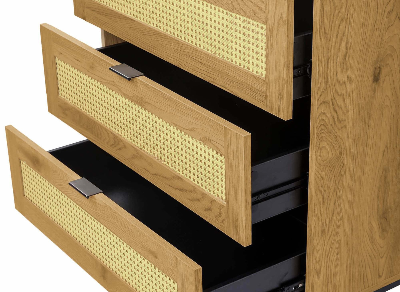 Commode scandinave 3 tiroirs en bois métal et cannage TULLIO