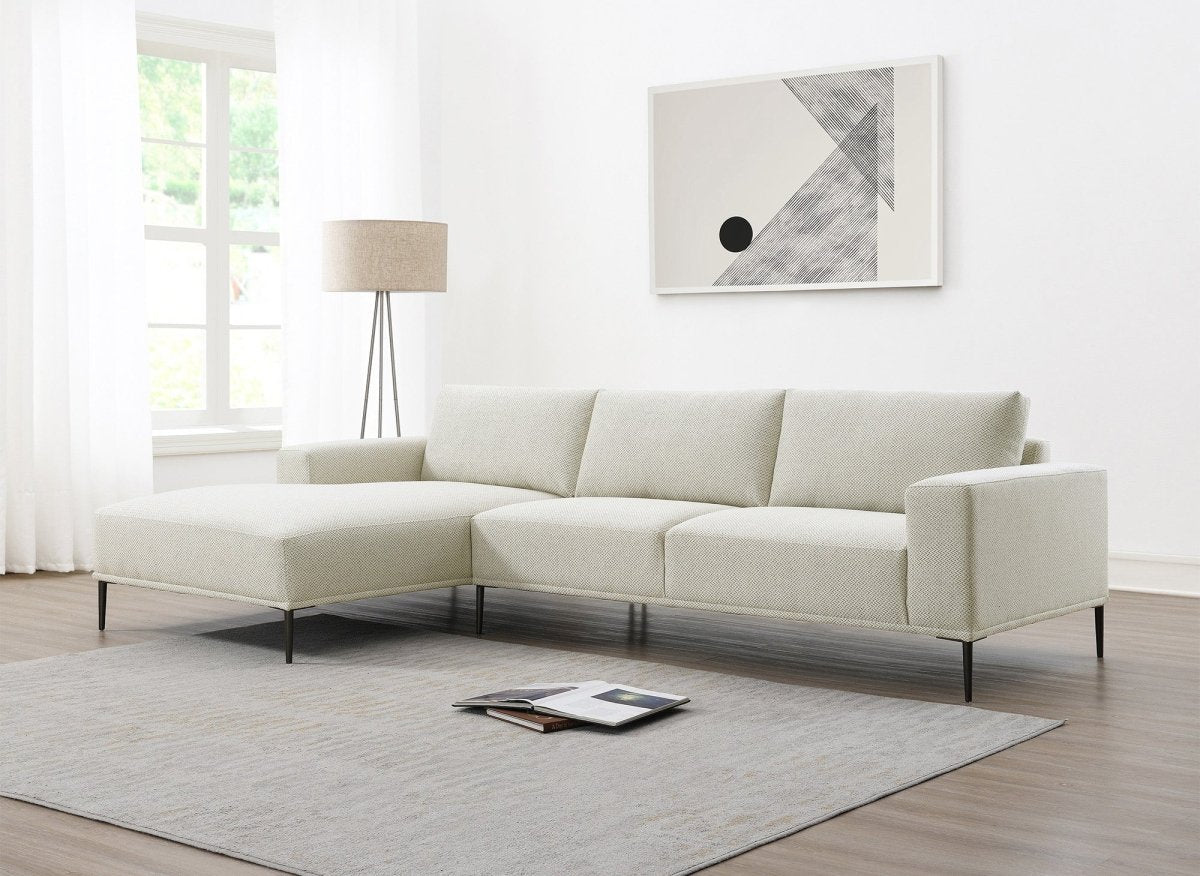 Canapé d'angle fixe avec méridienne en tissu beige ARNOLD - Angle Gauc
