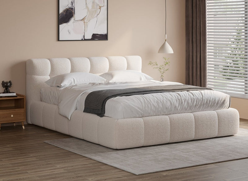 Lit double bouclette écru 160x200 cm | DécoInParis